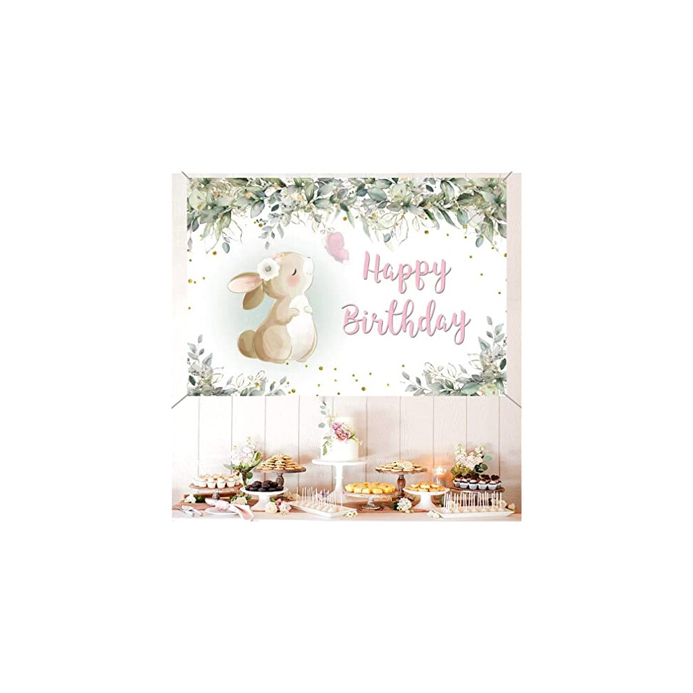 Birthday Decoration for Girls, Birthday Banner Bunny Birthday Fabric ...