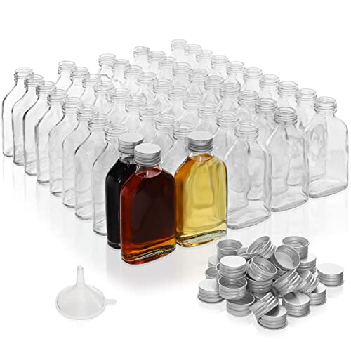 50 Pack Mini 100ml/3.5oz Glass Flask Liquor Bottles with Silver Caps ...