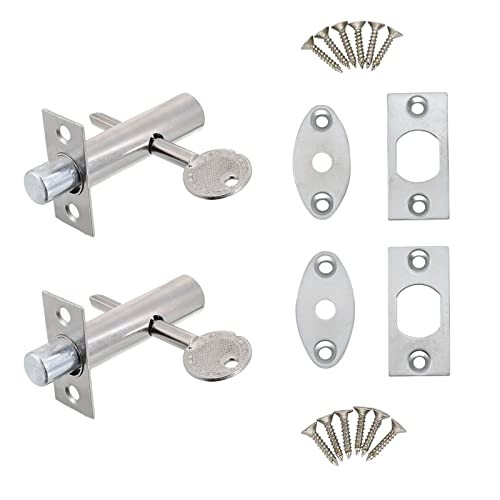 2 Pcs Door Security Rack Bolt, Mortice Door Bolts with 2 Star Keys ...
