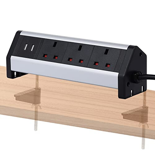 Desk Power Socket with 2 USB, 3 UK Plug and 2 Mount Clamp, Desktop ...
