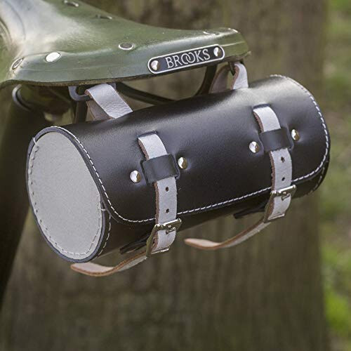 Classic Bicycle Roll Tool Bag Real Leather Seat Frame Handlebar BLACK ...