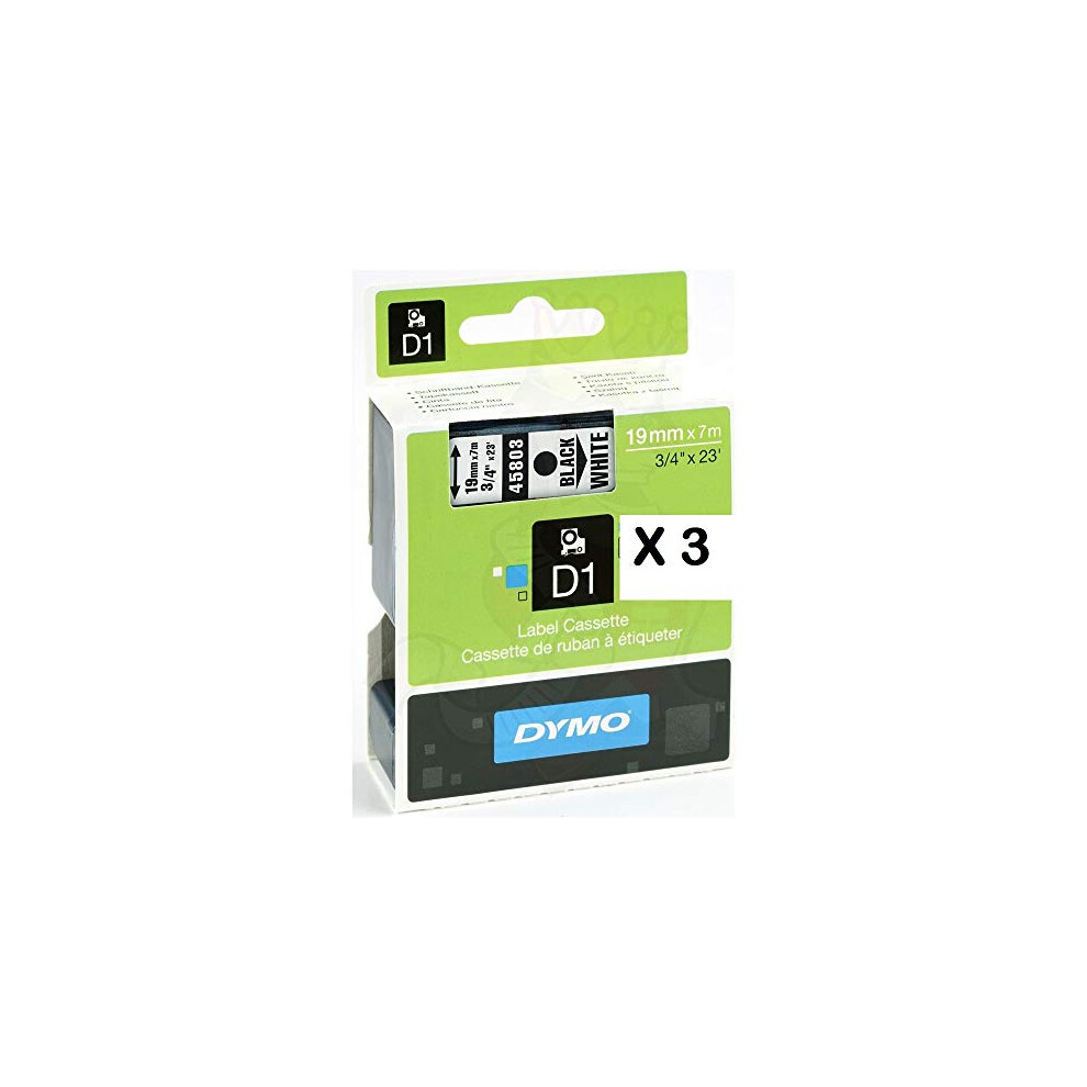 3X Compatible DYMO D1 Series Standard Labelling Tapes. 19mm X 7m - Black ON White 45803 on OnBuy