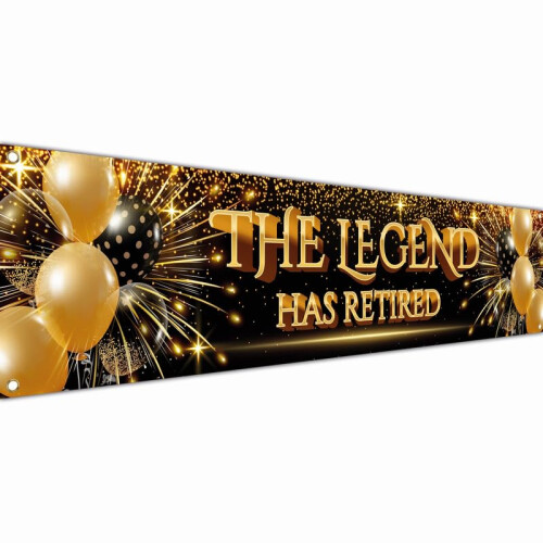 Happy Retirement Banner Retirement Decorations Retirement Banners and Decorations The Legend Has Retired 180 x 40cm Black and Gold on OnBuy