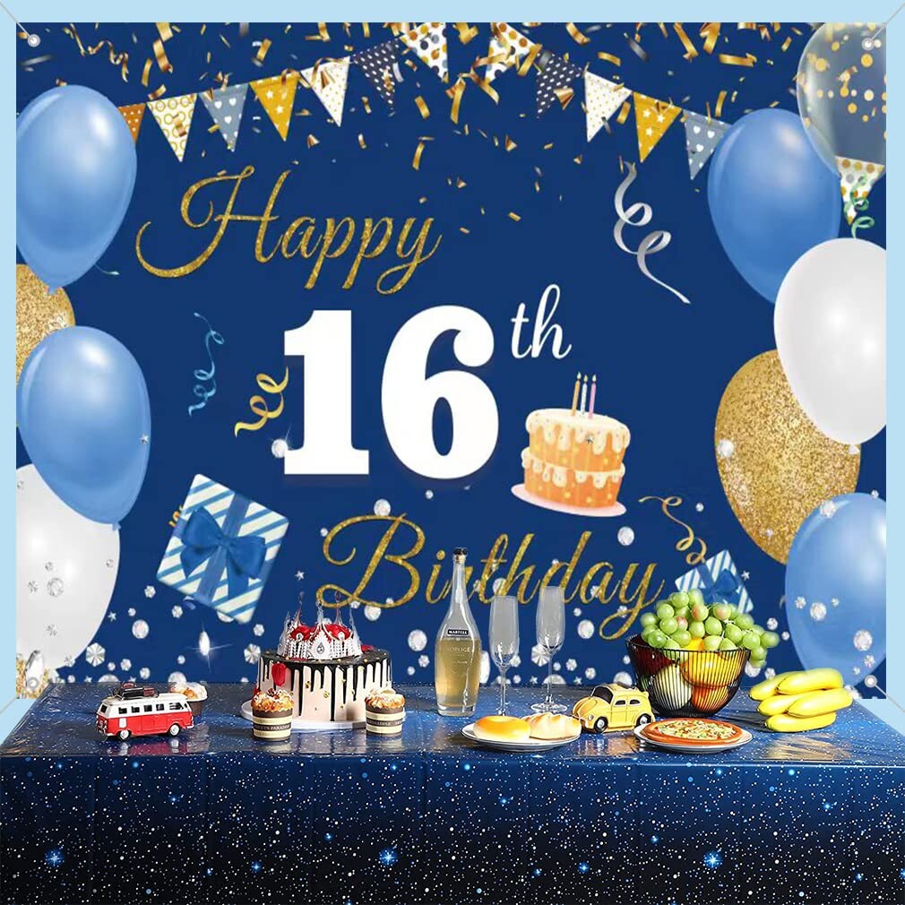 16th Birthday Decorations Happy 16th Birthday Backdrop Banner for Boys ...