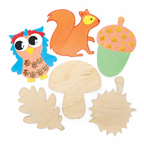 FE676 Autumn Wooden Shapes - Pack of 10, Wood Crafts for Children ...