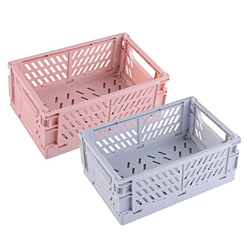 Pink Storage Basket 2 Pcs Collapsible Crate, Folding Storage Box, Pink ...