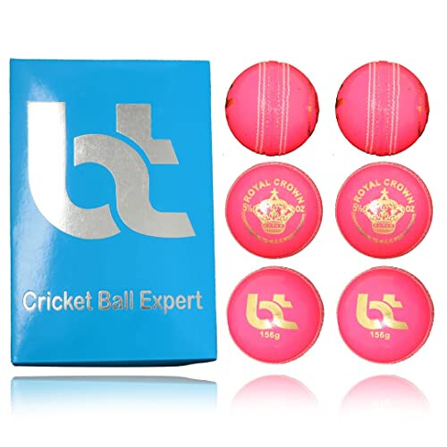 BT Pink Cricket Ball - Pack of 6 Genuine Leather Cricket Balls for Day ...