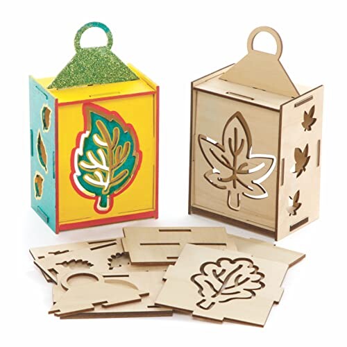 FE641 Autumn Wooden Lantern - Pack of 3, Wooden Craft Set for Children ...