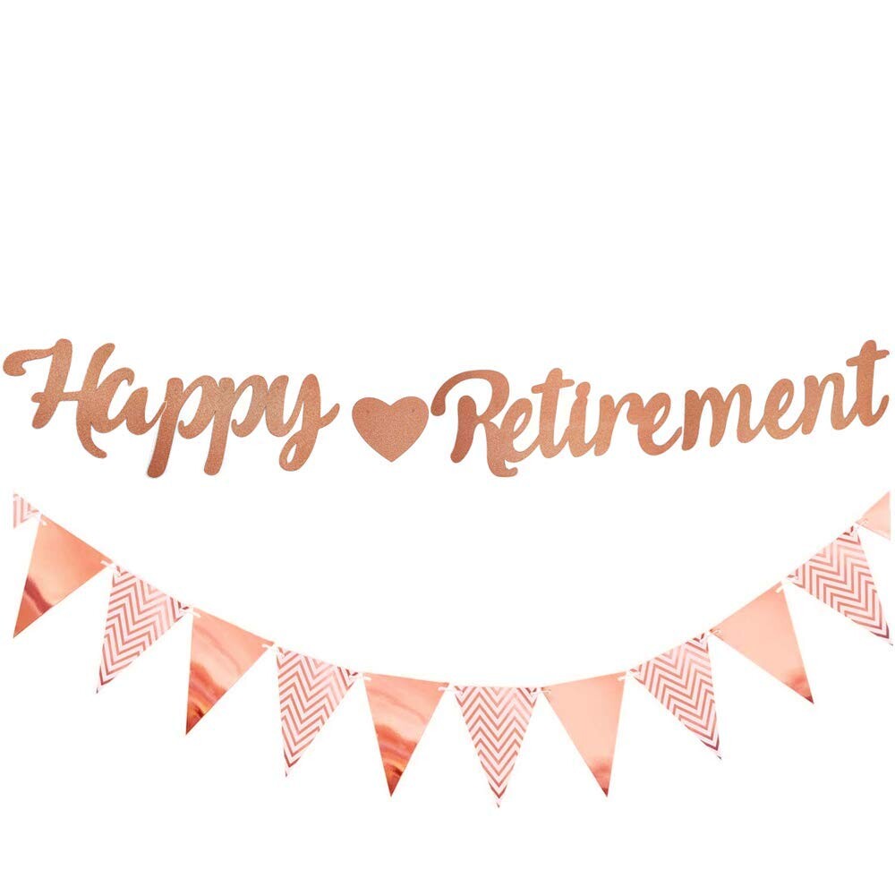 Happy Retirement Banner, Rose Gold Retirement Party Decoration The ...