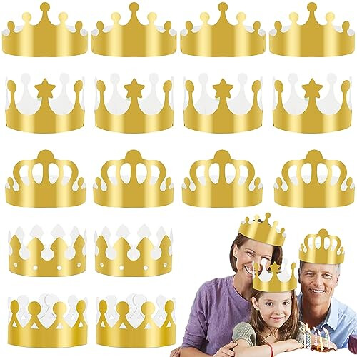 King Crown Party Hats, 20Pcs Adjustable Gold Paper Crowns - 5 Styles ...