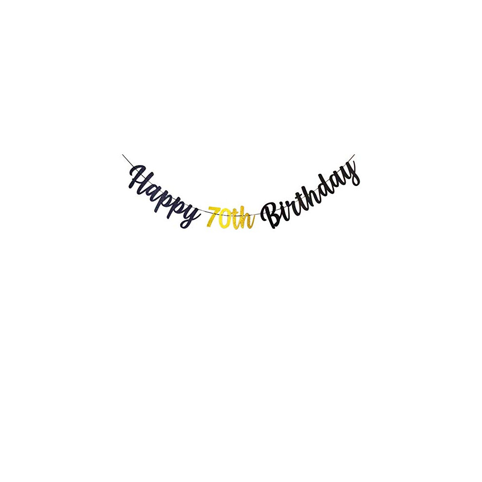 70th Happy Birthday Banner Black and Gold 70th Birthday Bunting Glitter ...