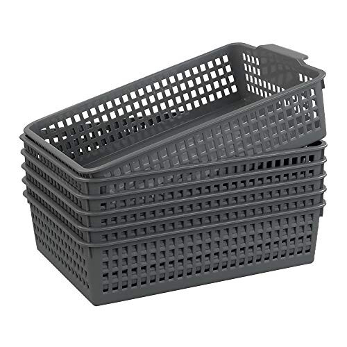 Set of 6 A4 Basket Tray, Grey, Plastic Storage Baskets on OnBuy