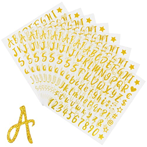 8 Sheets Glitter Letter Stickers, Glitter Cursive Number Alphabet ...