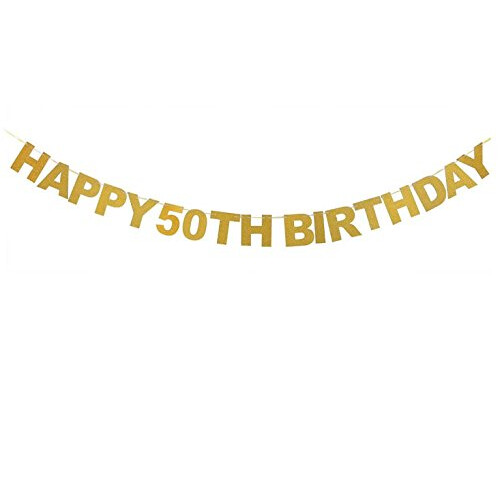 Happy 50th Birthday Banner Gold Glitter Letters Bunting Garlands 50th ...