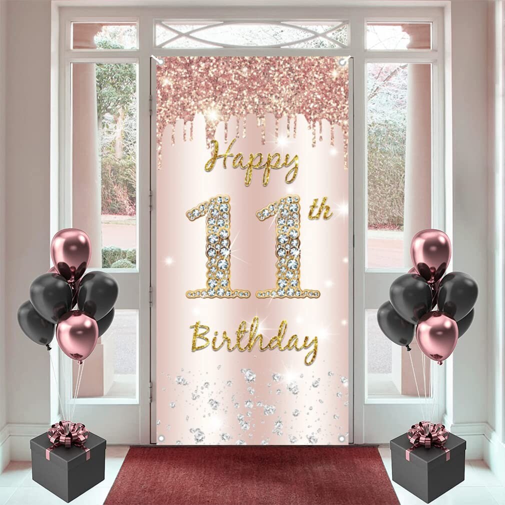 11th Birthday Decoration for Girls, Happy 11th Birthday Backdrop Banner ...