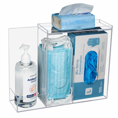 Glove Box Holder Dispenser with 3 Compartment Acrylic Face Mask ...