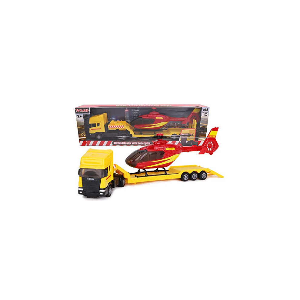 Toyland Scania Flatbed Hauler With Helicopter - 1:48 Scale - Free Wheel ...