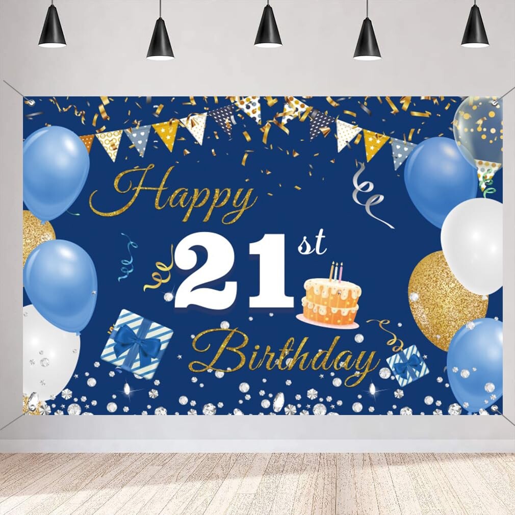21st Birthday Decoration Boy Girl, 21st Birthday Banner Blue, 21st ...