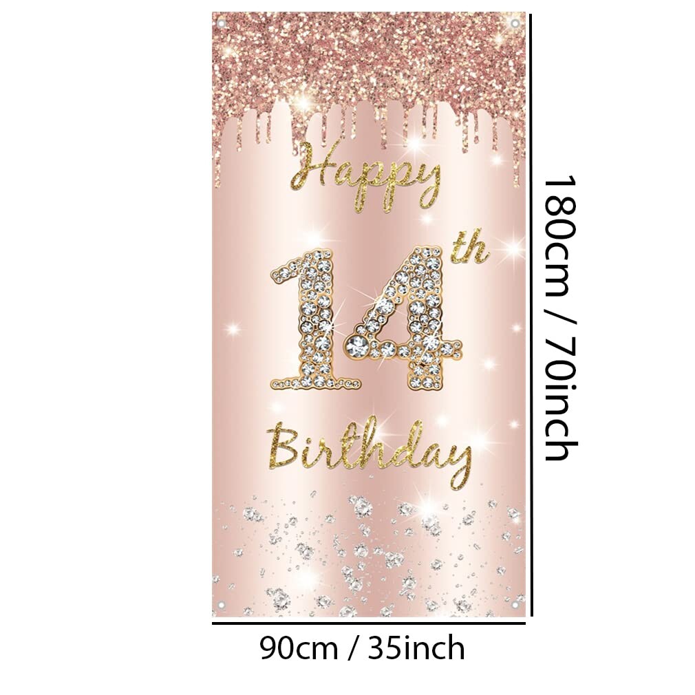 14th Birthday Decorations for Girls, Happy14th Birthday Backdrop Banner ...