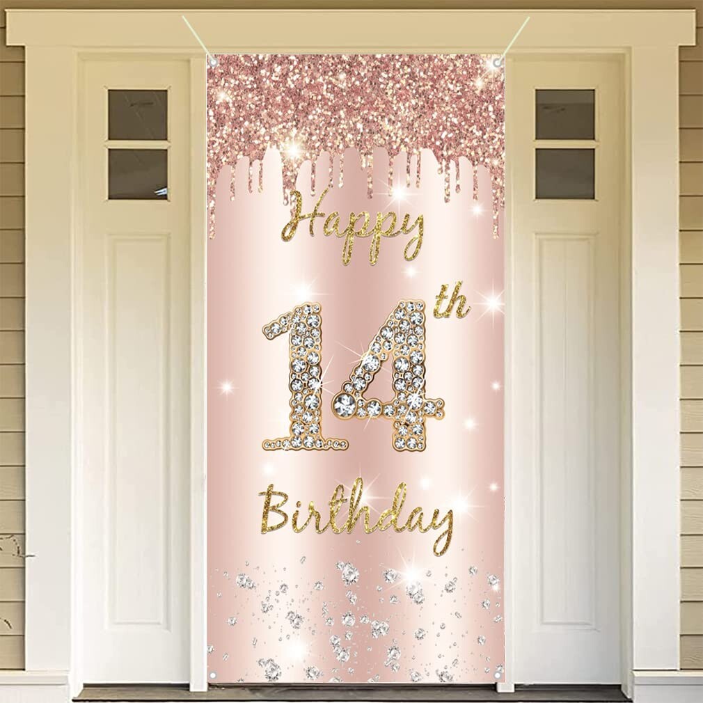 14th Birthday Decorations for Girls, Happy14th Birthday Backdrop Banner ...