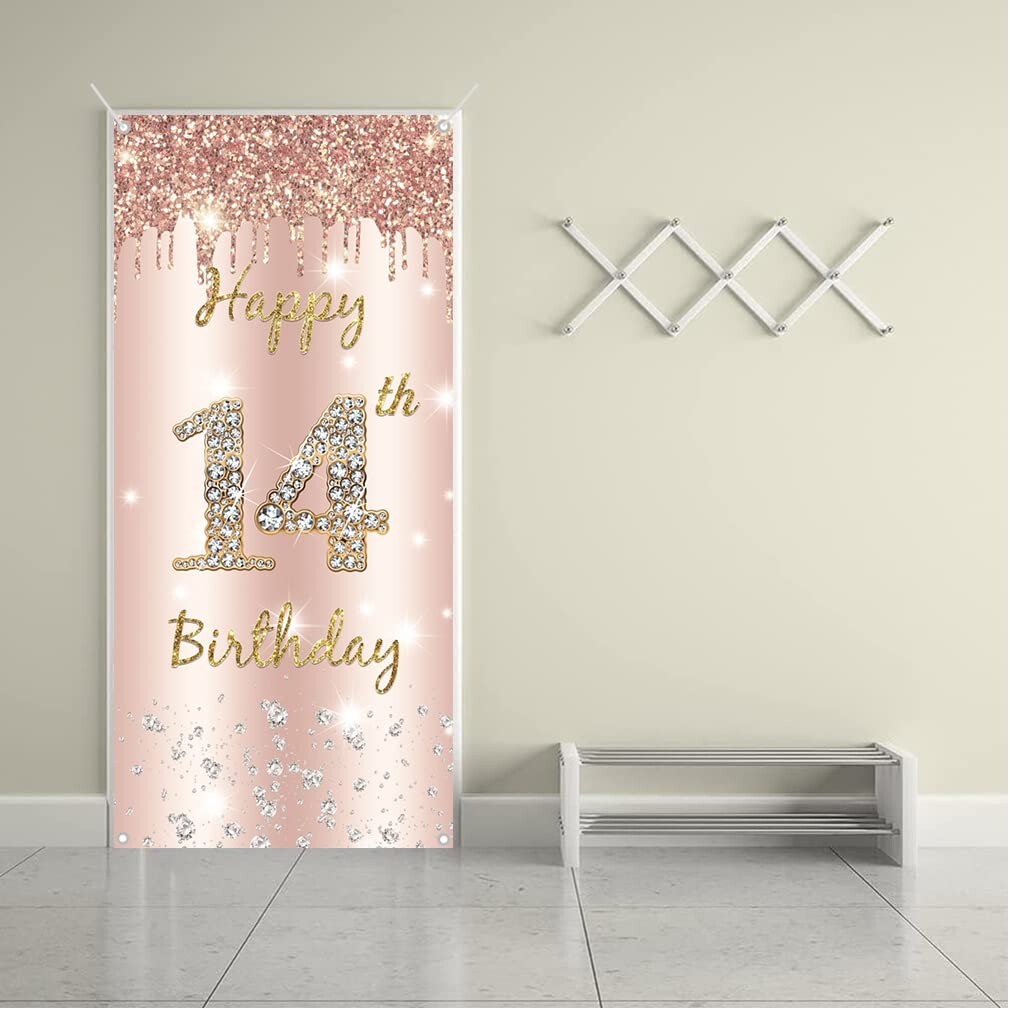 14th Birthday Decorations for Girls, Happy14th Birthday Backdrop Banner ...