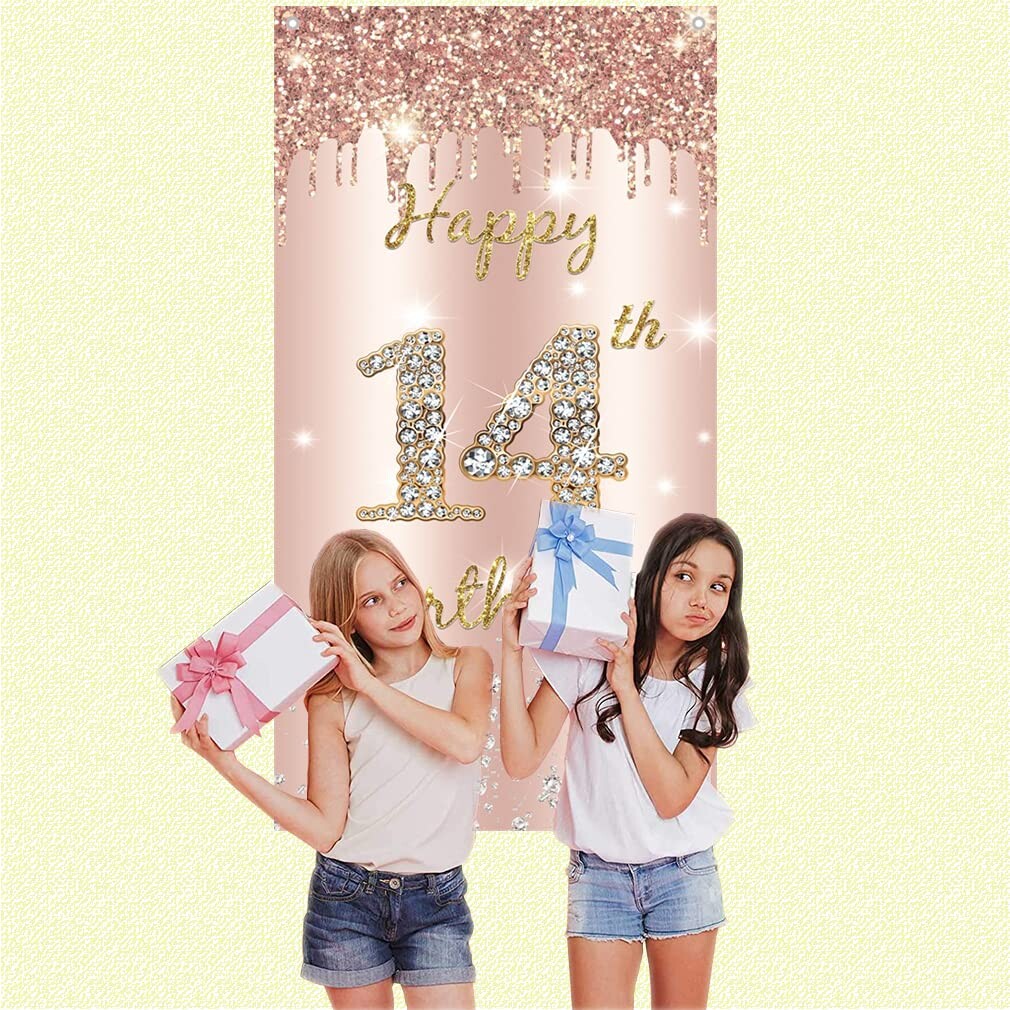 14th Birthday Decorations for Girls, Happy14th Birthday Backdrop Banner ...