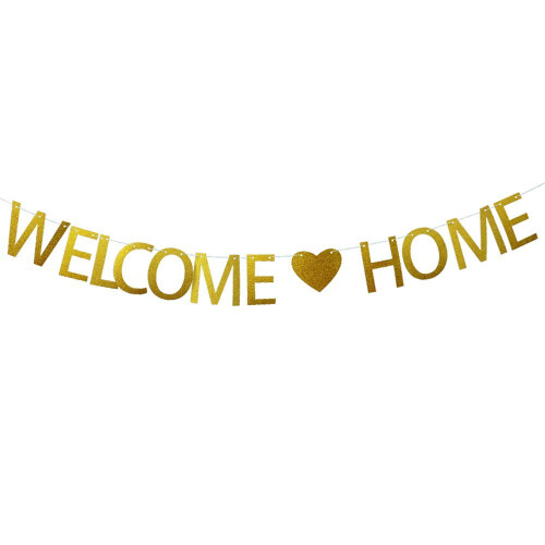 Welcome Home Banner - 3 Meter Gold Glitter Welcome Home Bunting New ...