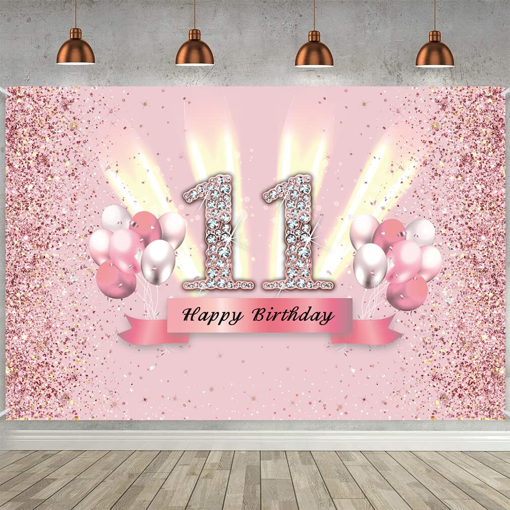 11th Birthday Banner 11th Birthday Decoration Rose Gold Party ...