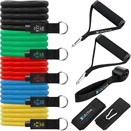 Resistance Bands Set for Home Gym Workouts, 5 Stackable Exercise Bands ...