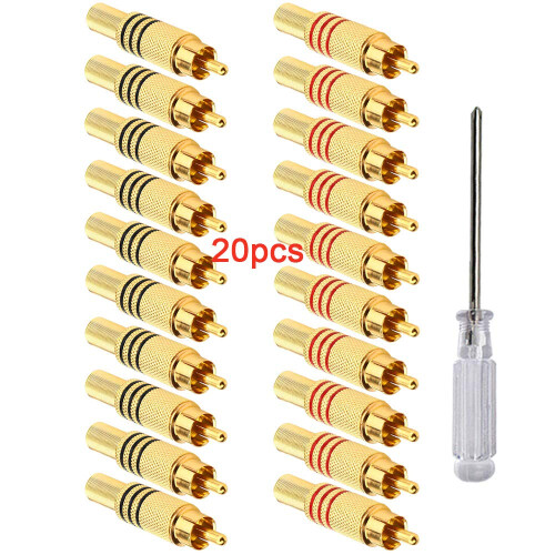 20 Pcs RCA Male Plug Connectors, Gold Plated Speaker Audio/Video RCA Connector Adapter ...