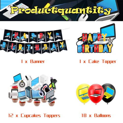 Computer Party Decorations Computer Birthday Party Supplies Includes ...