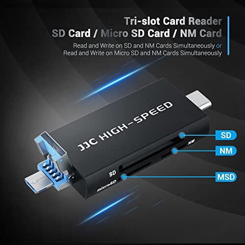 Metal SD Card Reader with Tri-Connectors, 3-in-1 USB 3.0 Micro USB 2.0 Type-C 3.0 with 3 Card ...