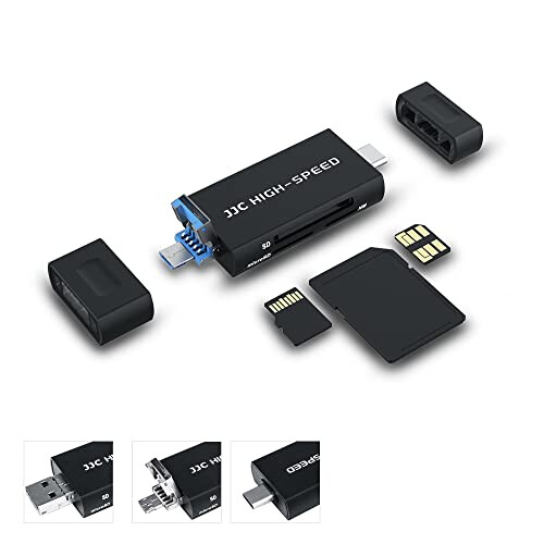 Metal SD Card Reader with Tri-Connectors, 3-in-1 USB 3.0 Micro USB 2.0 Type-C 3.0 with 3 Card ...