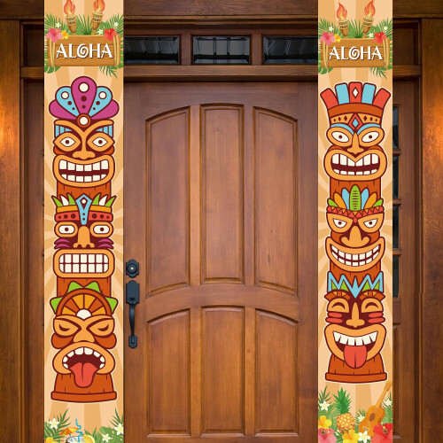Tiki Party Decorations Tiki Banner Hawaiian Door Banners Aloha Sign for ...