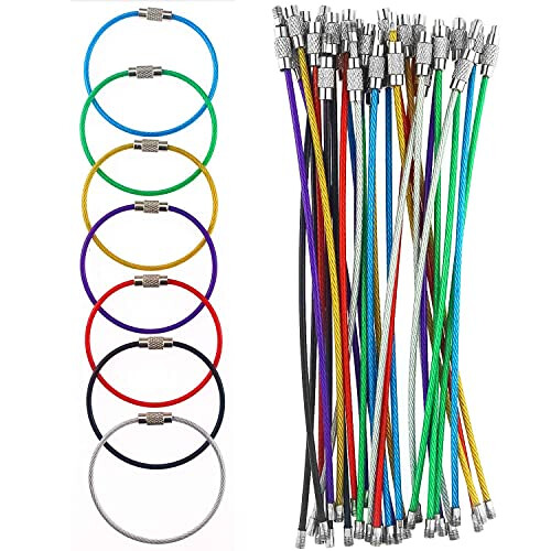 35 PCS Wire Keychain Cable Colored Steel Wire Key Chains Stainless ...