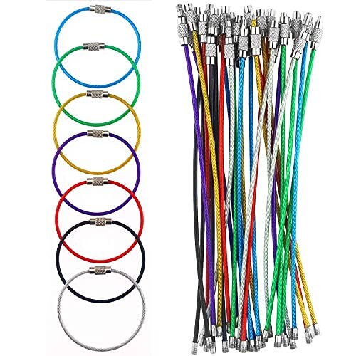 35 PCS Wire Keychain Cable Colored Steel Wire Key Chains Stainless ...