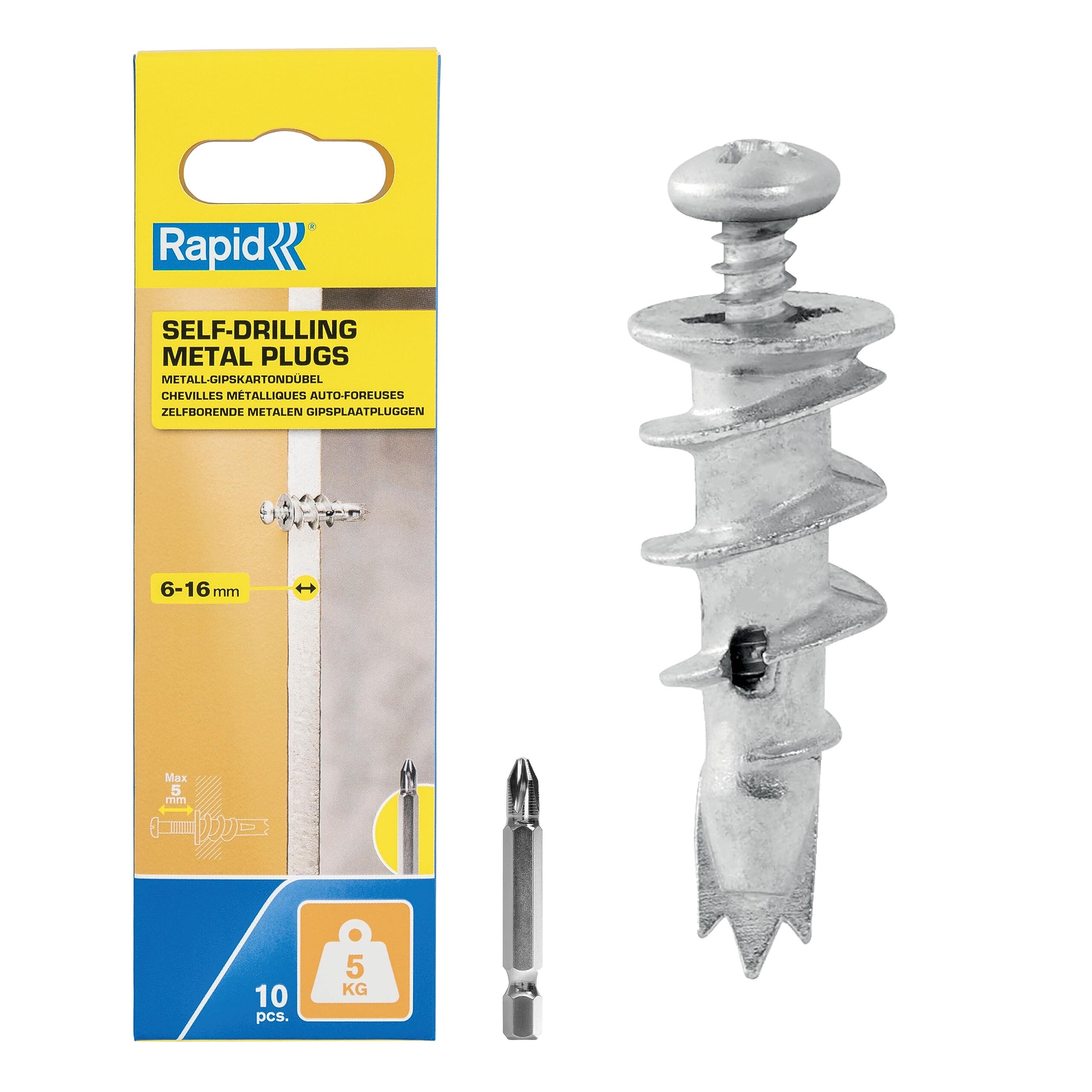 Self Drilling Plasterboard Fixings, Pack of 10 Heavy Duty Metal ...