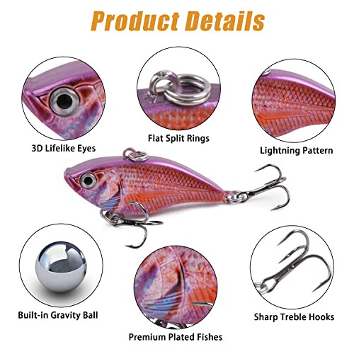 Lipless Crankbait Fishing Lures 5pcs VIB Lures with 3D Eyes, Sinking Lures Crank Baits Swimbaits ...