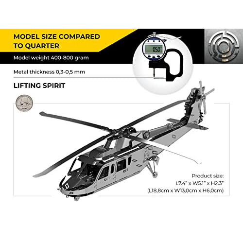Lifting Spirit 3D Metal Mechanical Helicopter Model Building Kit | Unique Wind-Up Moving ...