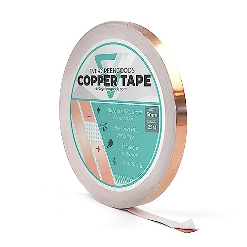 Evergreen Goods Copper Tape (5mm x 25M) 5 Sizes - Conductive Adhesive ...