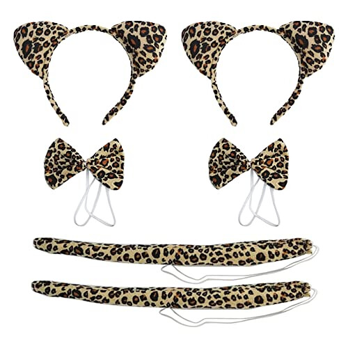 2 pieces leopard ears headband Set Ears Tail Bow Tie， Animal Cat Ears ...