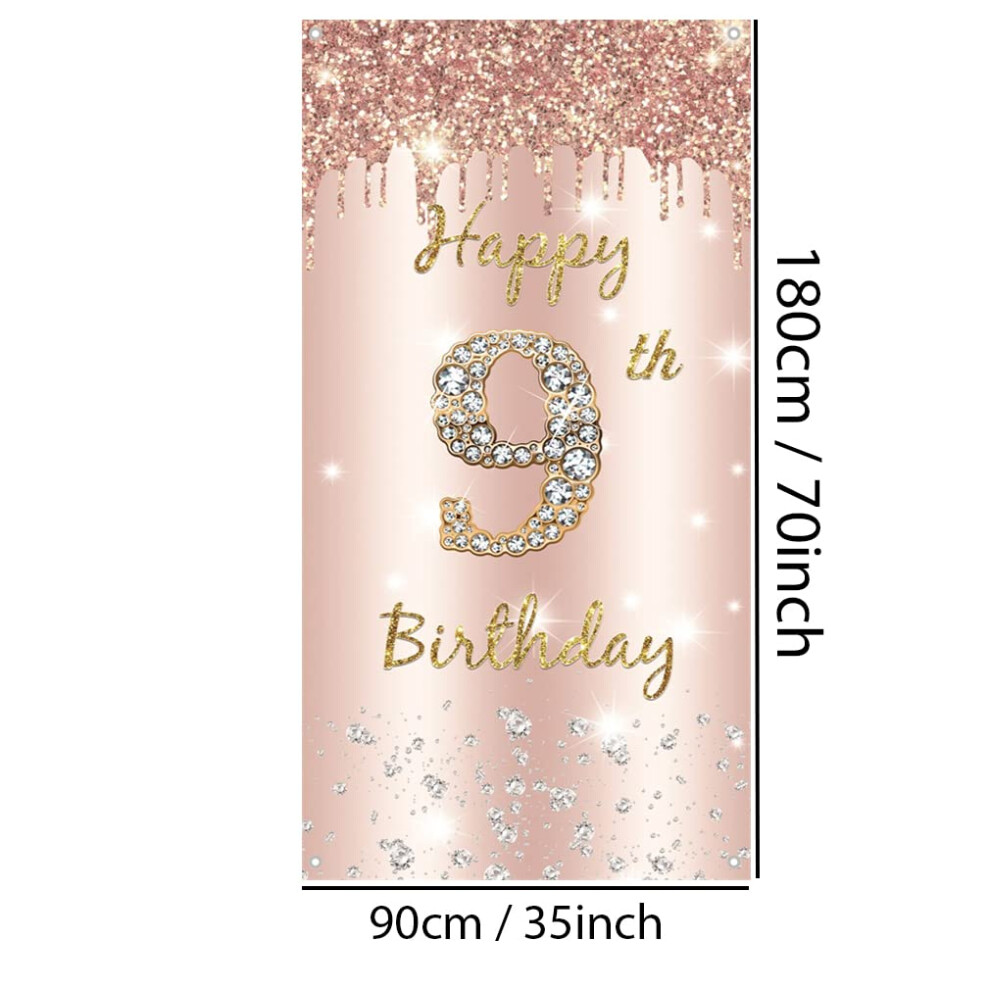 9th Birthday Decoration for Girls, Happy 9th Birthday Backdrop Banner ...