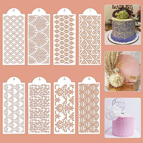 Cake Stencils, 8 Pcs Cake Embossing Stencils Reusable 3D Cake Side ...