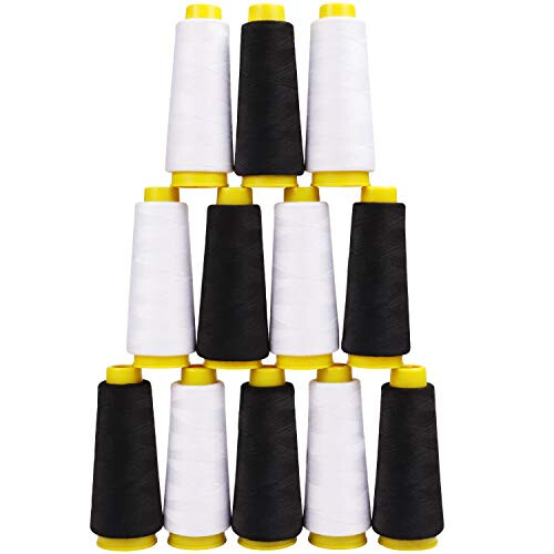 12 Pack Black and White Polyester Sewing Machine Thread Spools Set - 11 ...