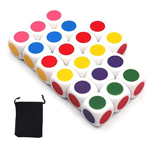 20PCS Color Dot Dice Customizable Blank Six Sided 16mm Dice | Education ...