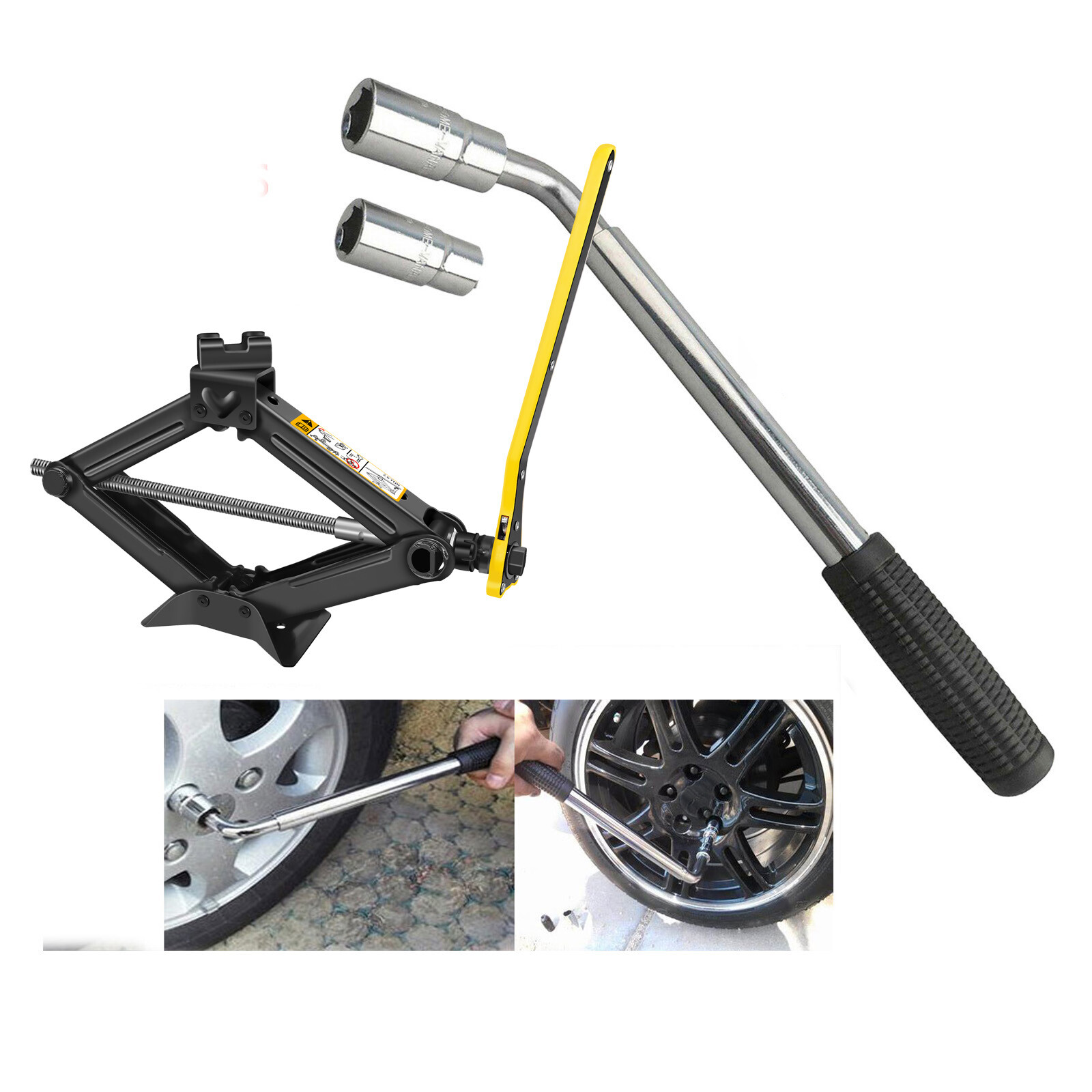 Tyre Repair Tools Kit, 2 Ton Scissor Jack + Extendable Wheel Wrench For ...