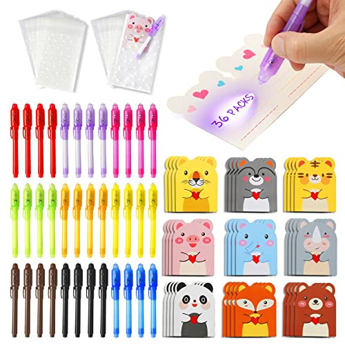 DazSpirit 36pcs Invisible Ink Pen with Cute Animal Cards and Gift Bags ...