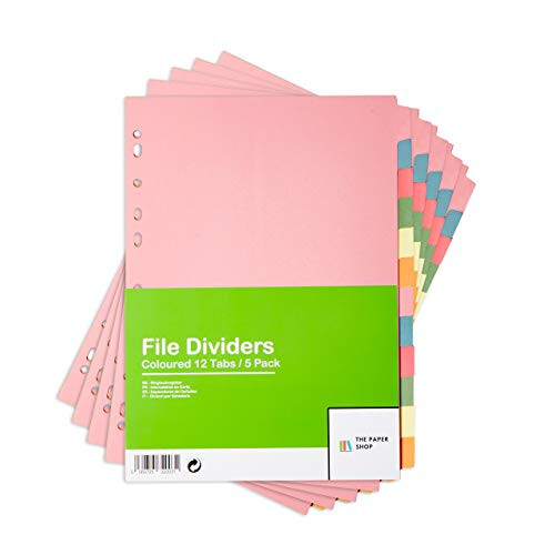 [5 Pack] A4 File Dividers 12 Part | A4 Subject Dividers 12 Part Card ...