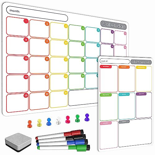 TMS A3 / A4 Multi-Coloured Magnetic Weekly Planner/Memo Board/Calendar ...