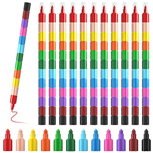 ECHOCUBE 12 x Stacking Crayons for Kids & Adults,Colorful Swop point ...